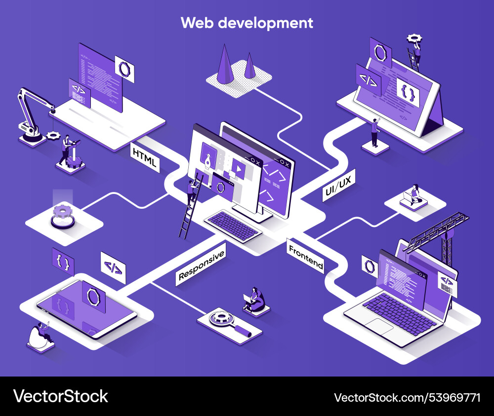 Web development isometric banner Royalty Free Vector Image