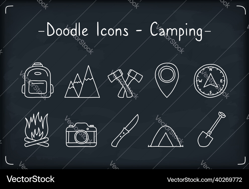 Camping doodle icons Royalty Free Vector Image