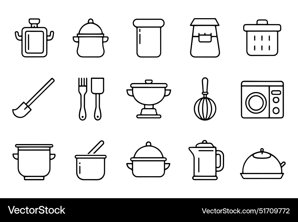 Cookware and tableware editable stroke outline Vector Image