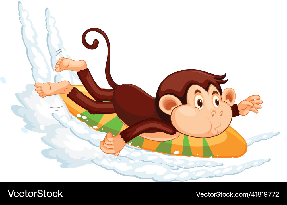 Cute monkey laying on surfboard cartoon character Vector Image