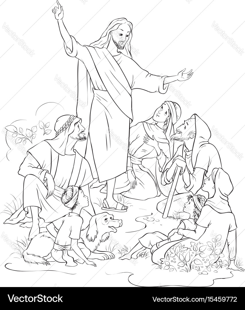 Jesus preaches gospel coloring page Royalty Free Vector