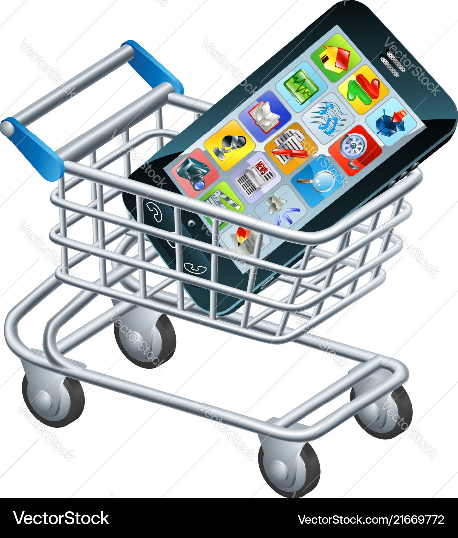 Mobile phone shopping cart Royalty Free Vector Image