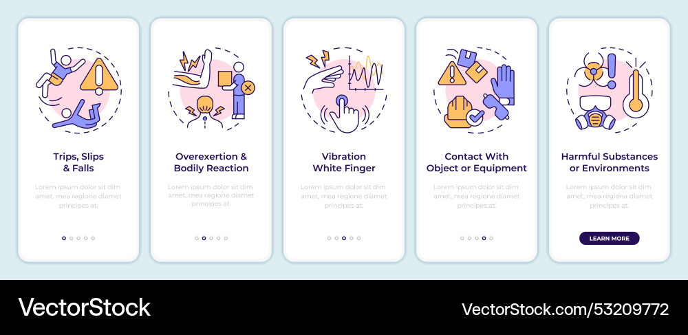 Workplace injury causes onboarding mobile app Vector Image