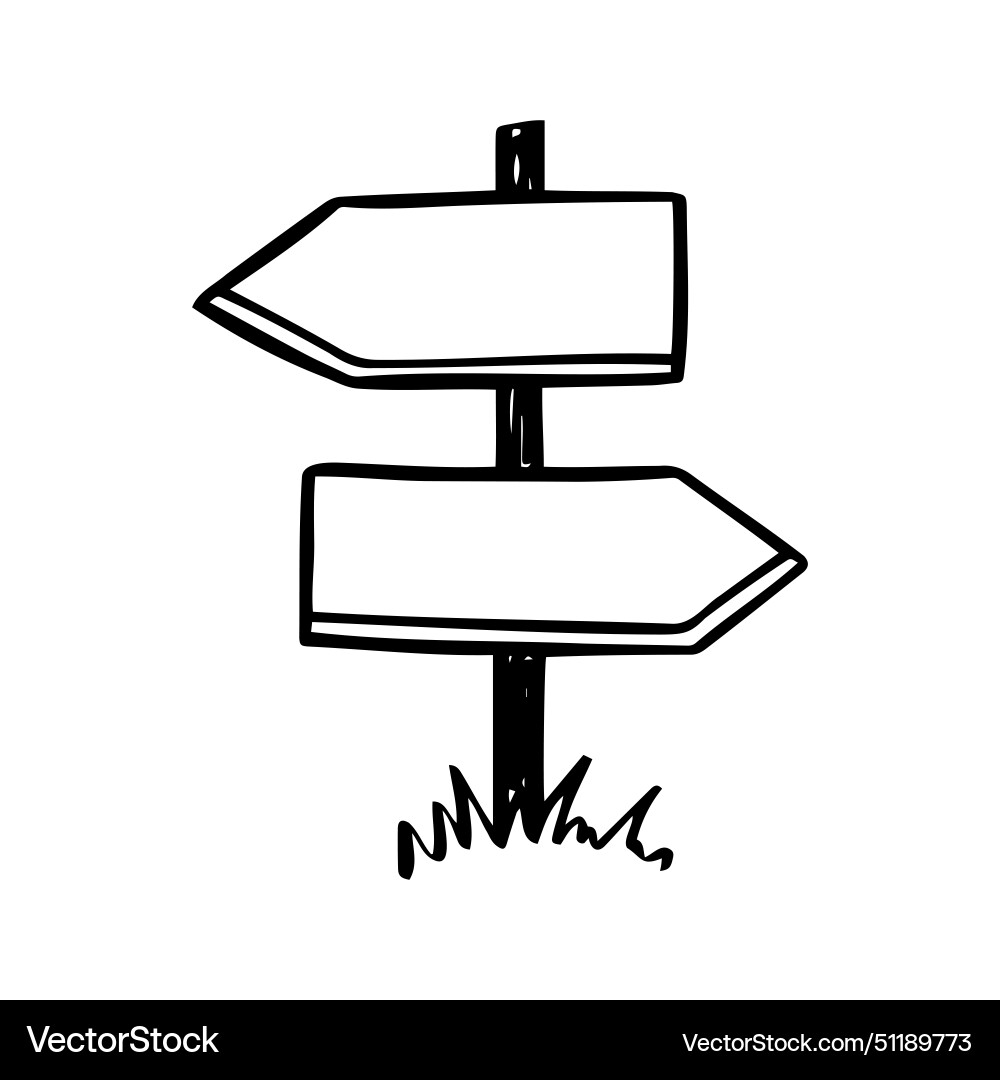Board doodle empty road direction sign Royalty Free Vector