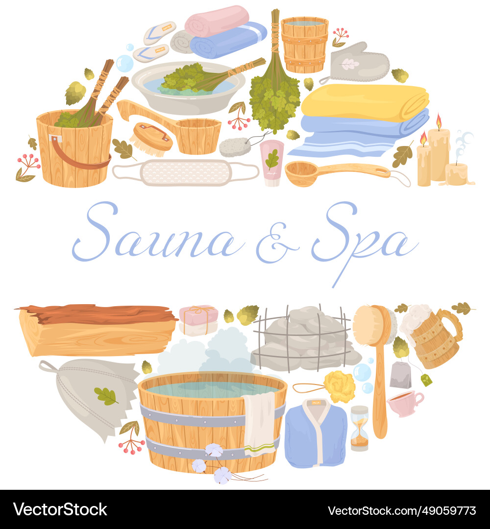 Sauna and spa advertising poster with different Vector Image