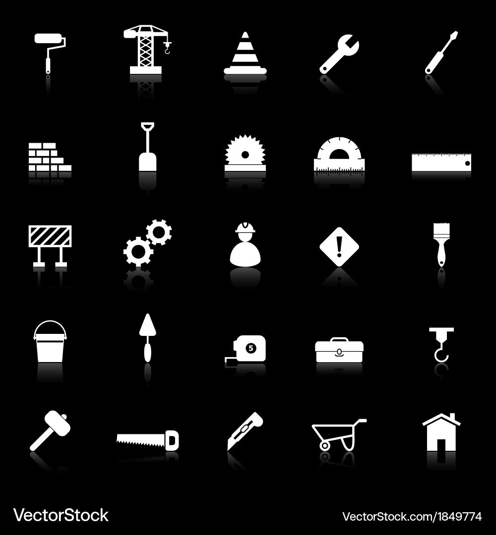 Construction icons with reflect on black Vector Image