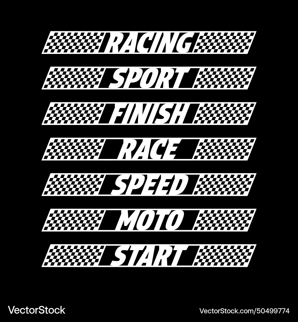 Racing text white checkered lines Royalty Free Vector Image
