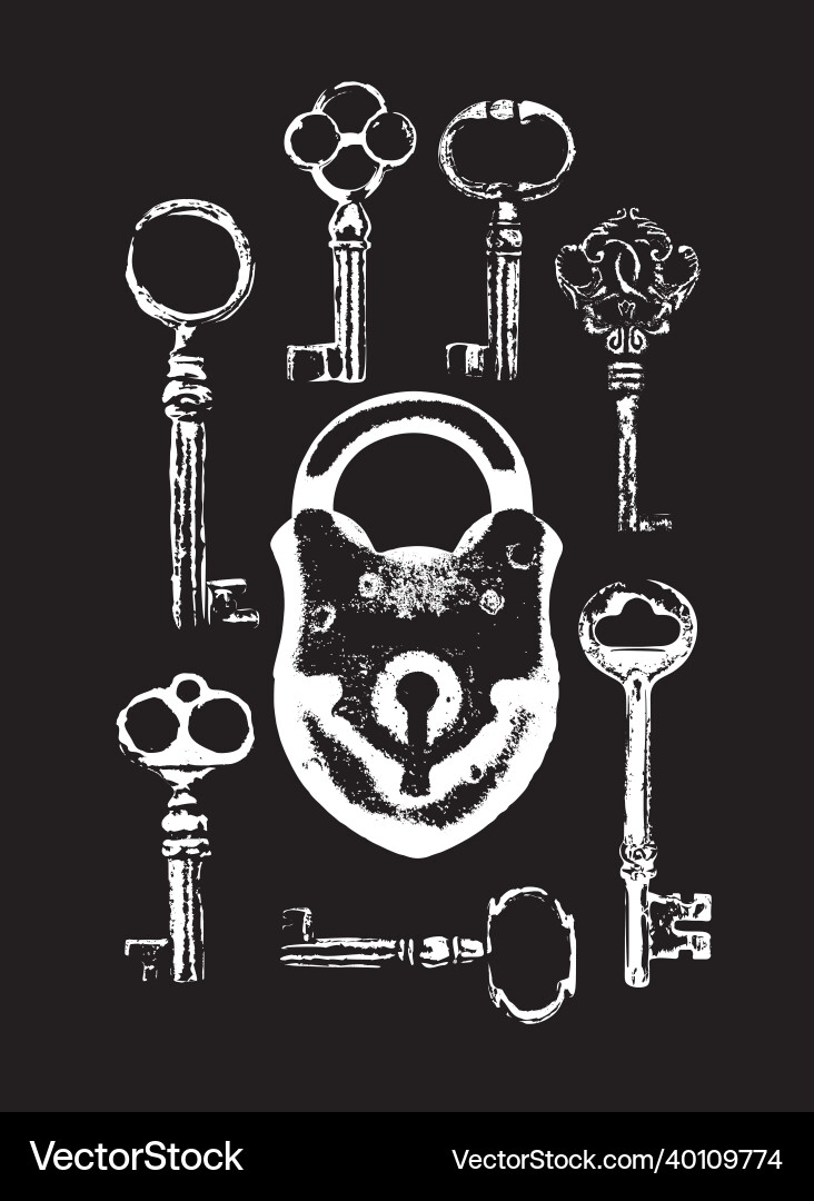 Vintage Keys and Lock Banner Royalty Free Vector Image