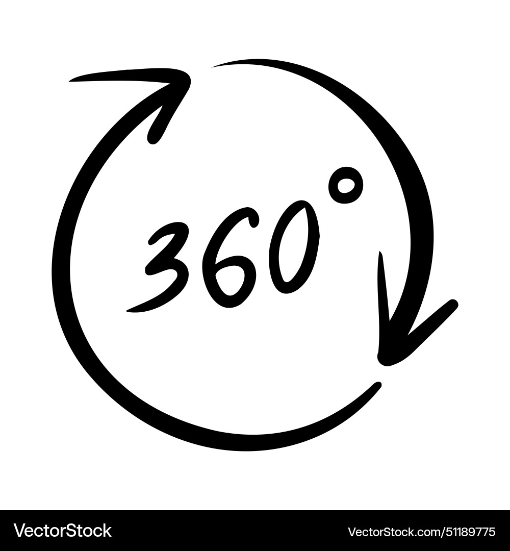 Doodle 360 degree icon hand drawn outline style Vector Image