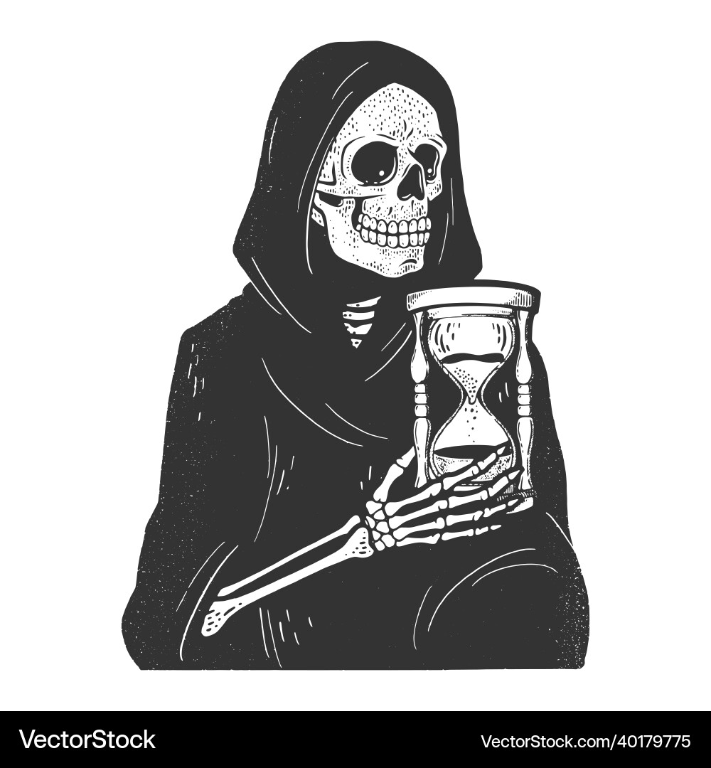 Grim reaper with hourglass sketch Royalty Free Vector Image