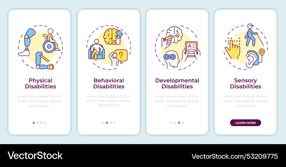 Types of disabilities onboarding mobile app screen