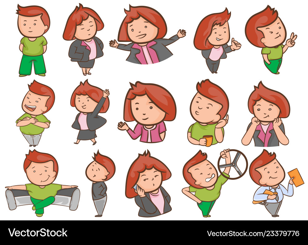 Cute Cartoon Zeichen auf Set Lizenzfreies Vektorbild