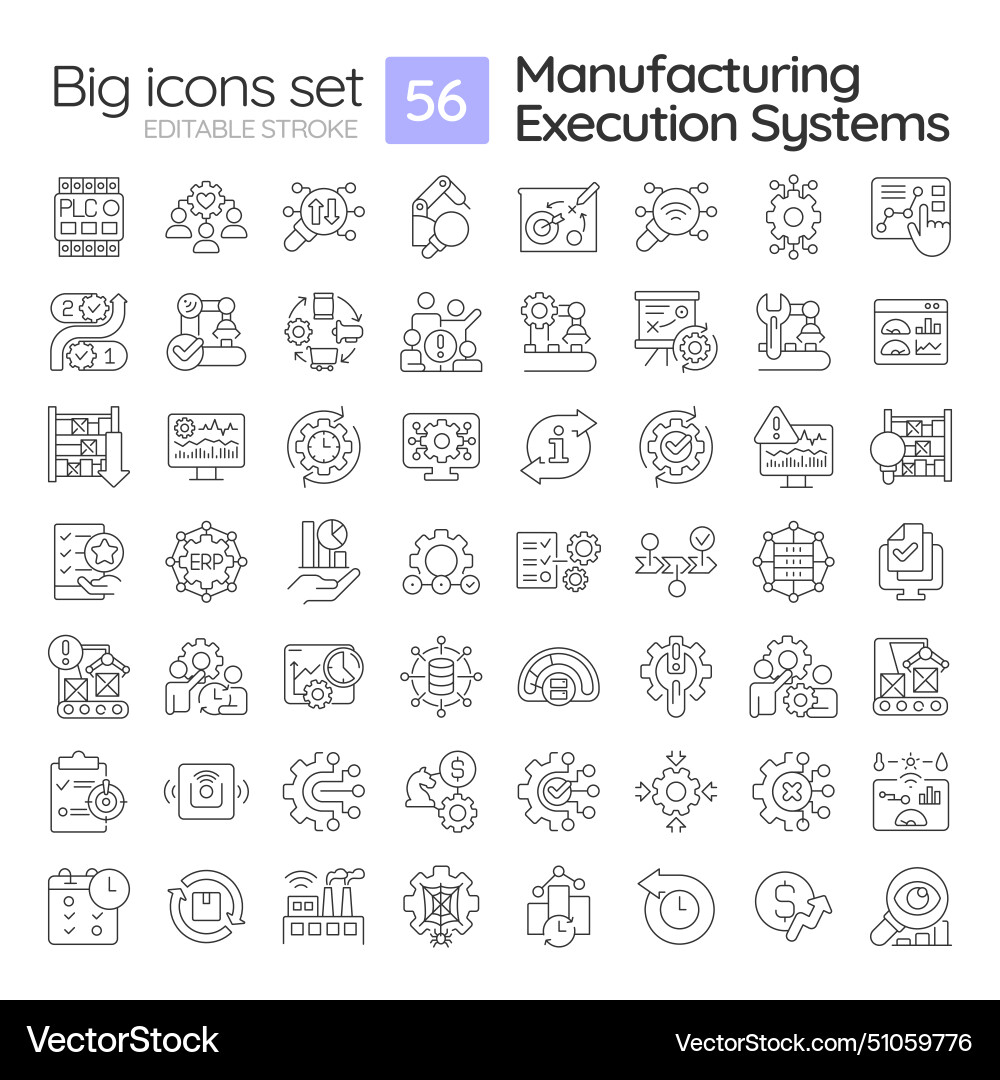 Manufacturing execution systems linear icons set Vector Image