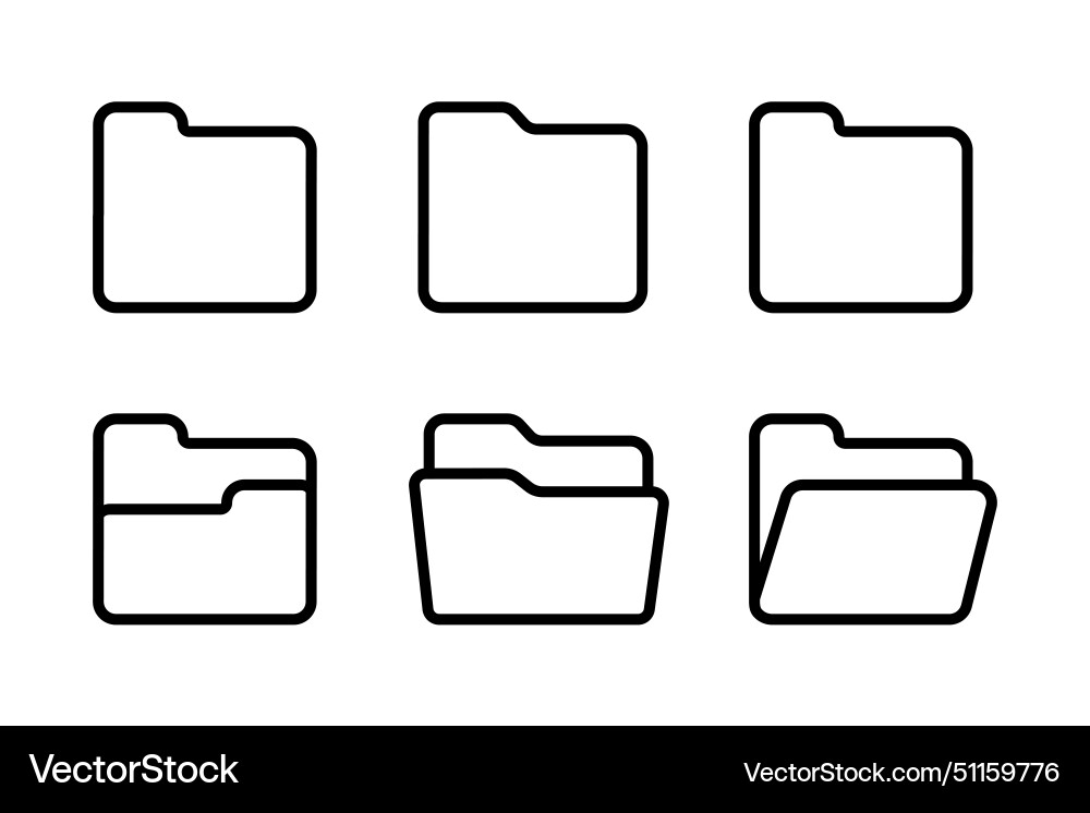 Open and closed folders outline icons set Vector Image