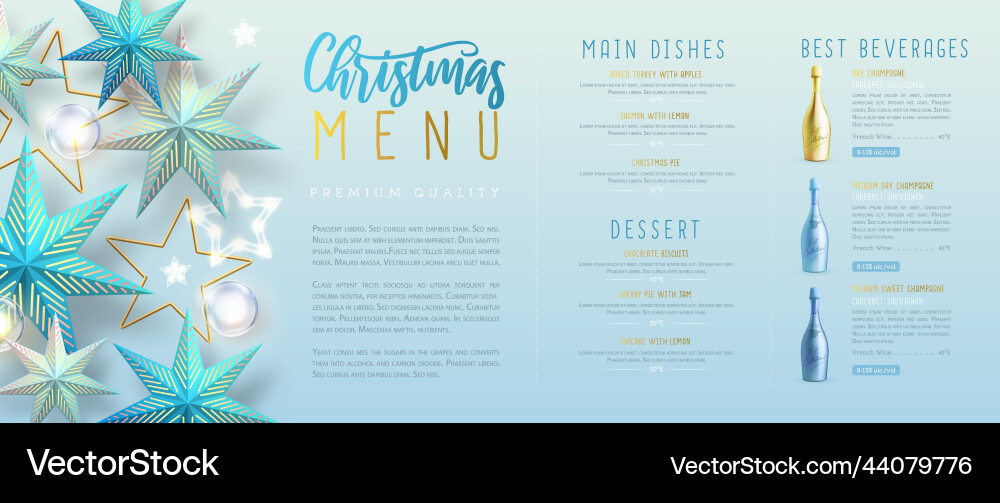 Restaurant menu design with 3d christmas stars Vector Image
