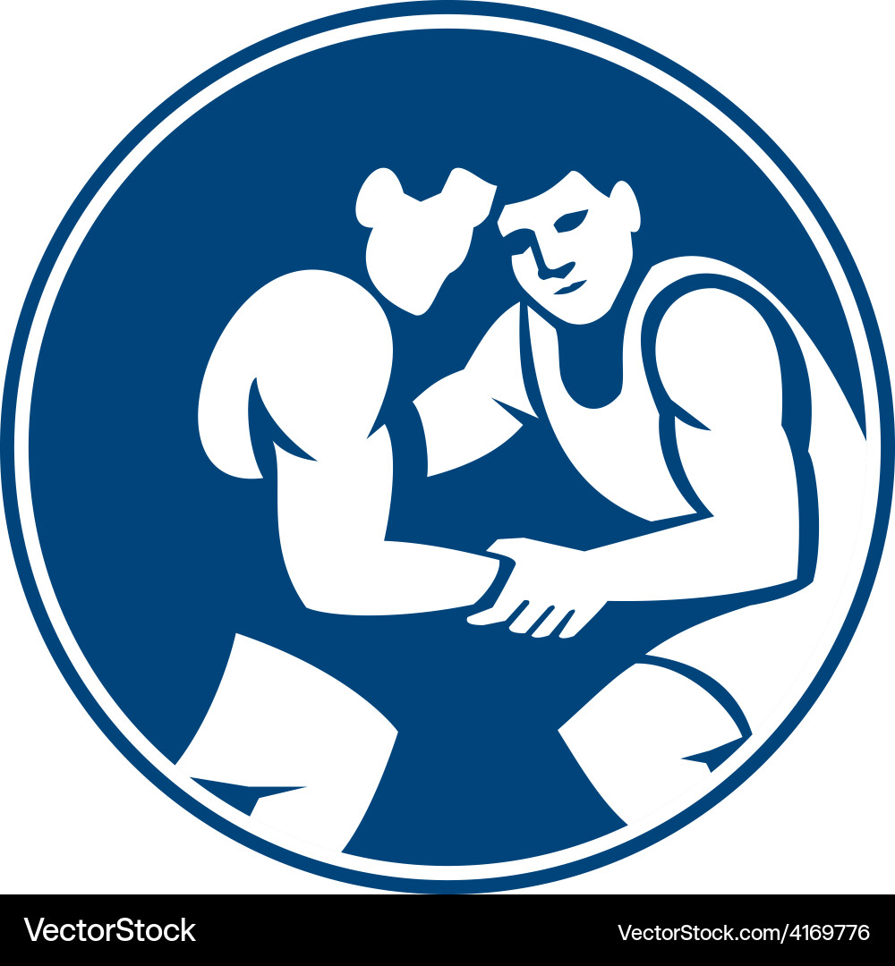 Wrestlers wrestling circle icon Royalty Free Vector Image