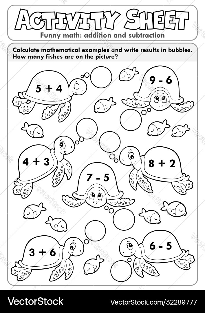 Activity sheet math theme 7 Royalty Free Vector Image