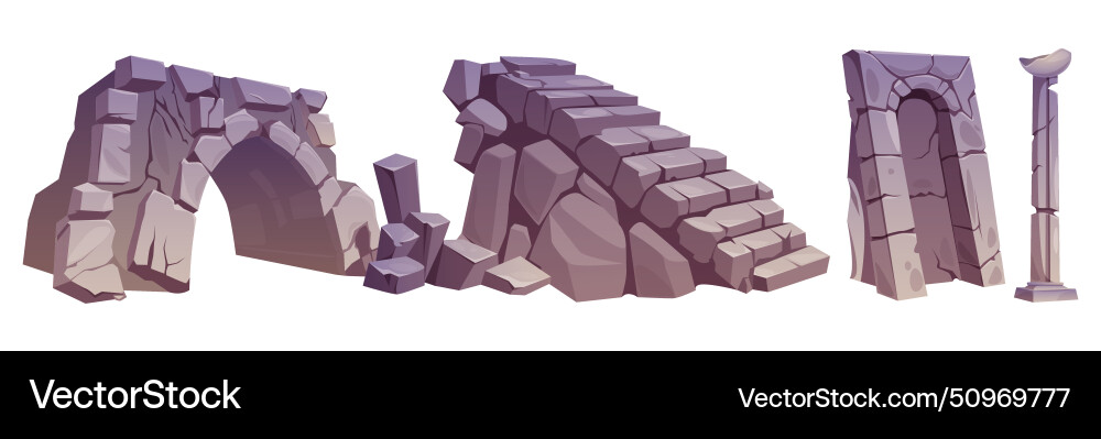 Ancient ruin set old atlantis building Royalty Free Vector