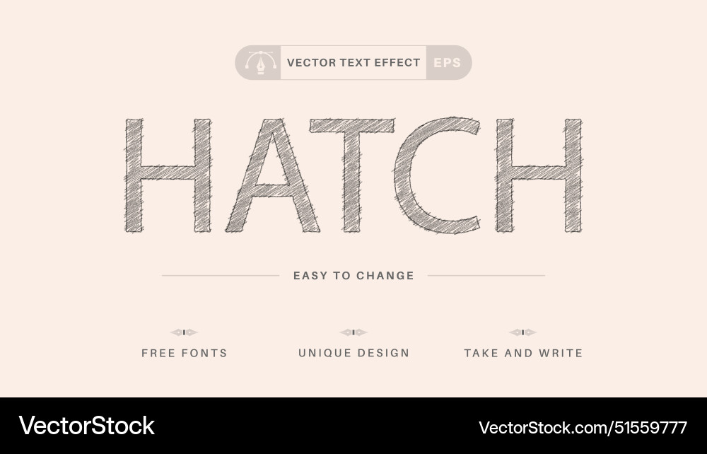 Hatching pencil - editable text effect font style Vector Image