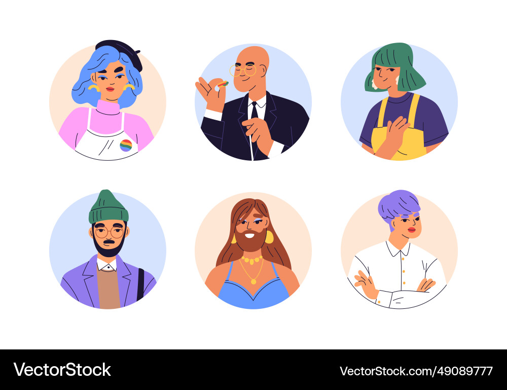 LGBTQ+ Faces - Diverse Group Portraits Royalty Free Vector