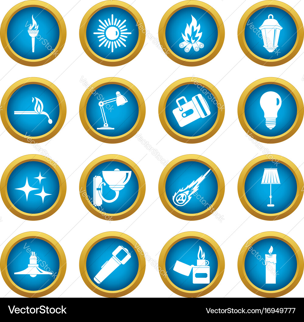 Light source symbols icons blue circle set Vector Image