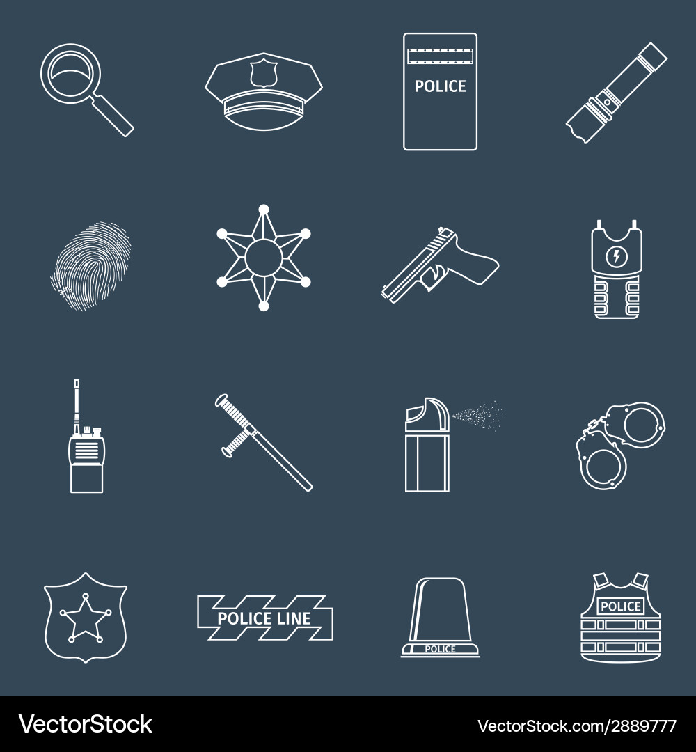 Police icons outline Royalty Free Vector Image