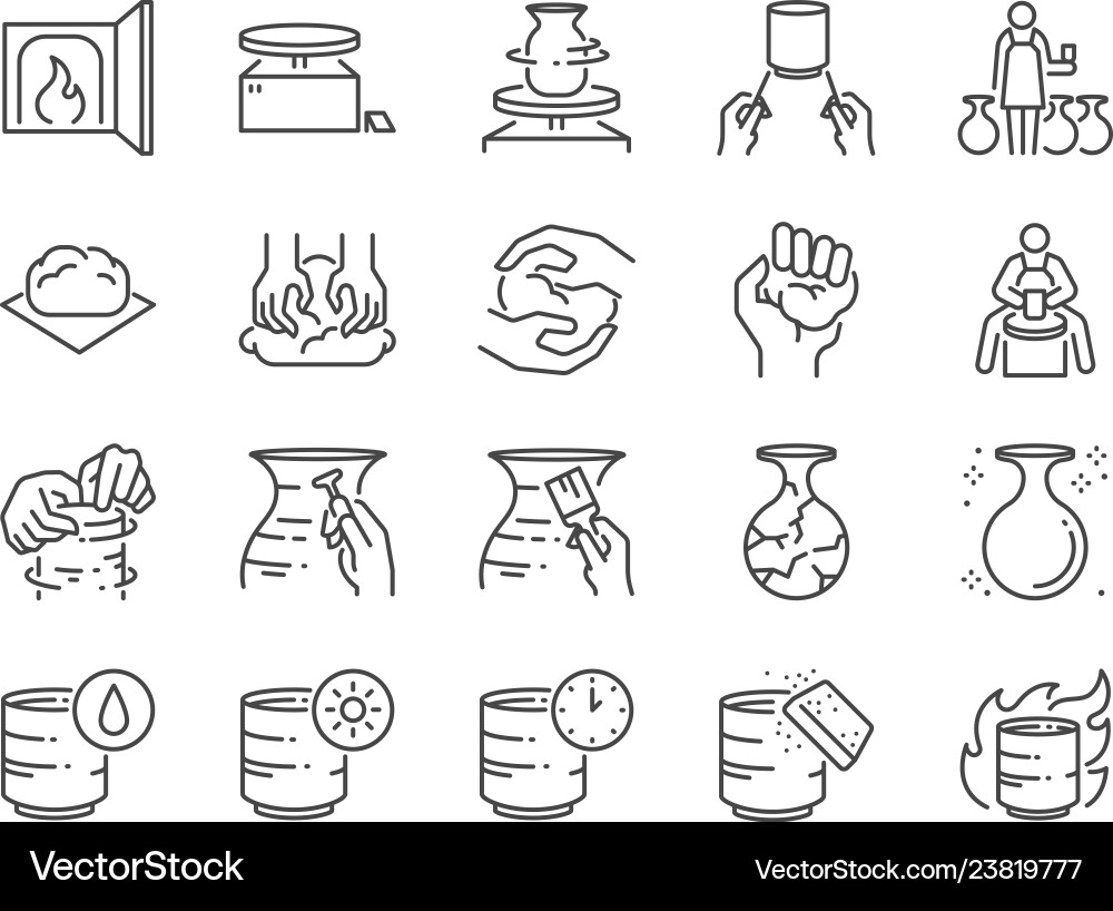 Pottery line icon set Royalty Free Vector Image