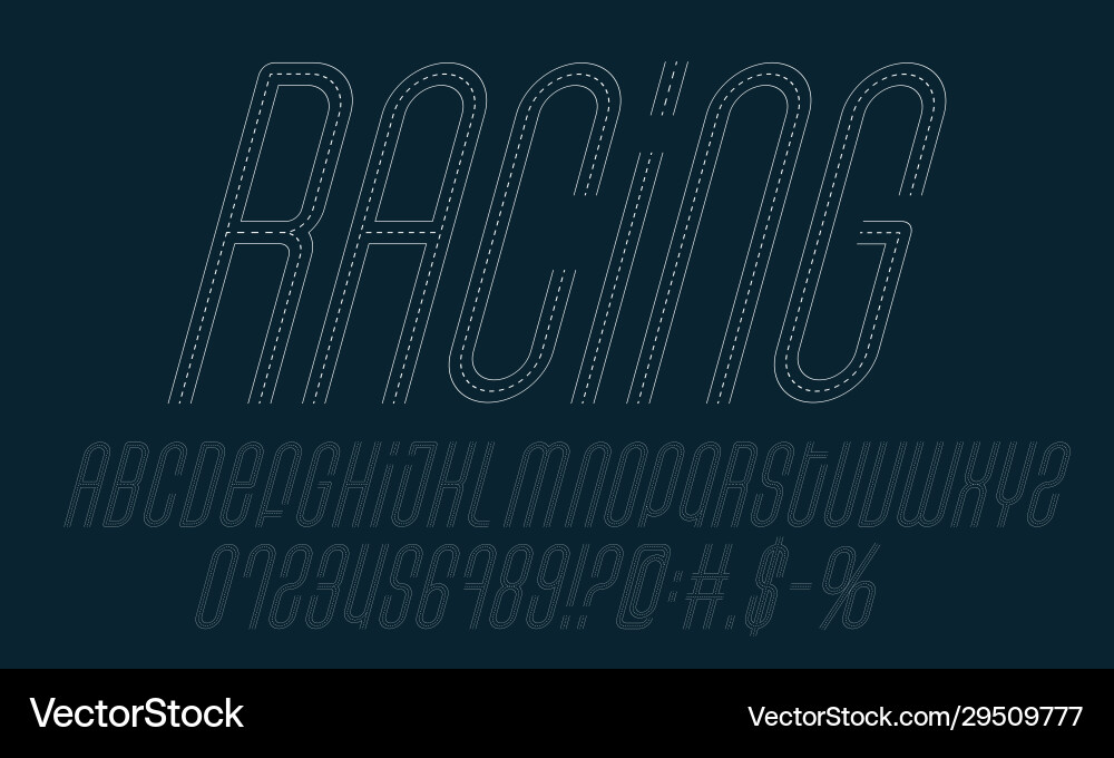 Racing road alphabet set a collection letters Vector Image