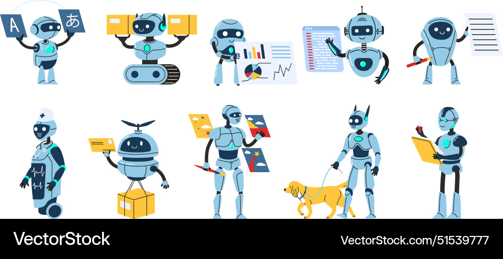Robots at work bots for translation package Vector Image