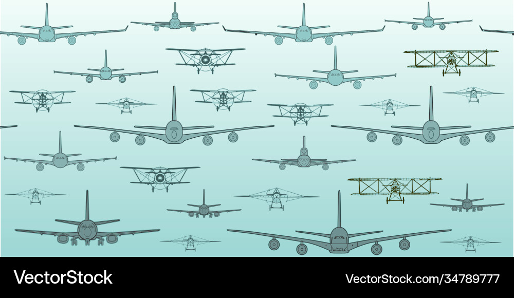 Seamless pattern flying passenger airplanes from Vector Image