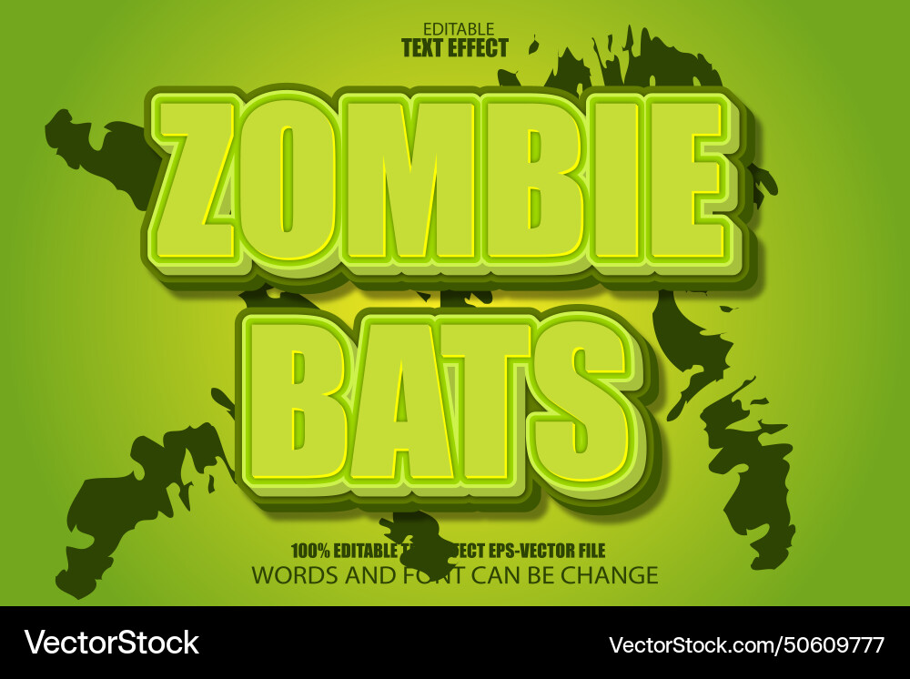 Zombie bats editable text effect 3d cartoon style Vector Image