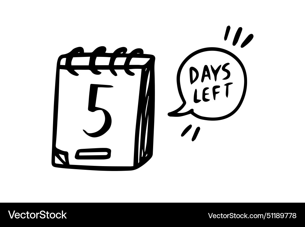 5 days left doodle calendar symbol Royalty Free Vector Image