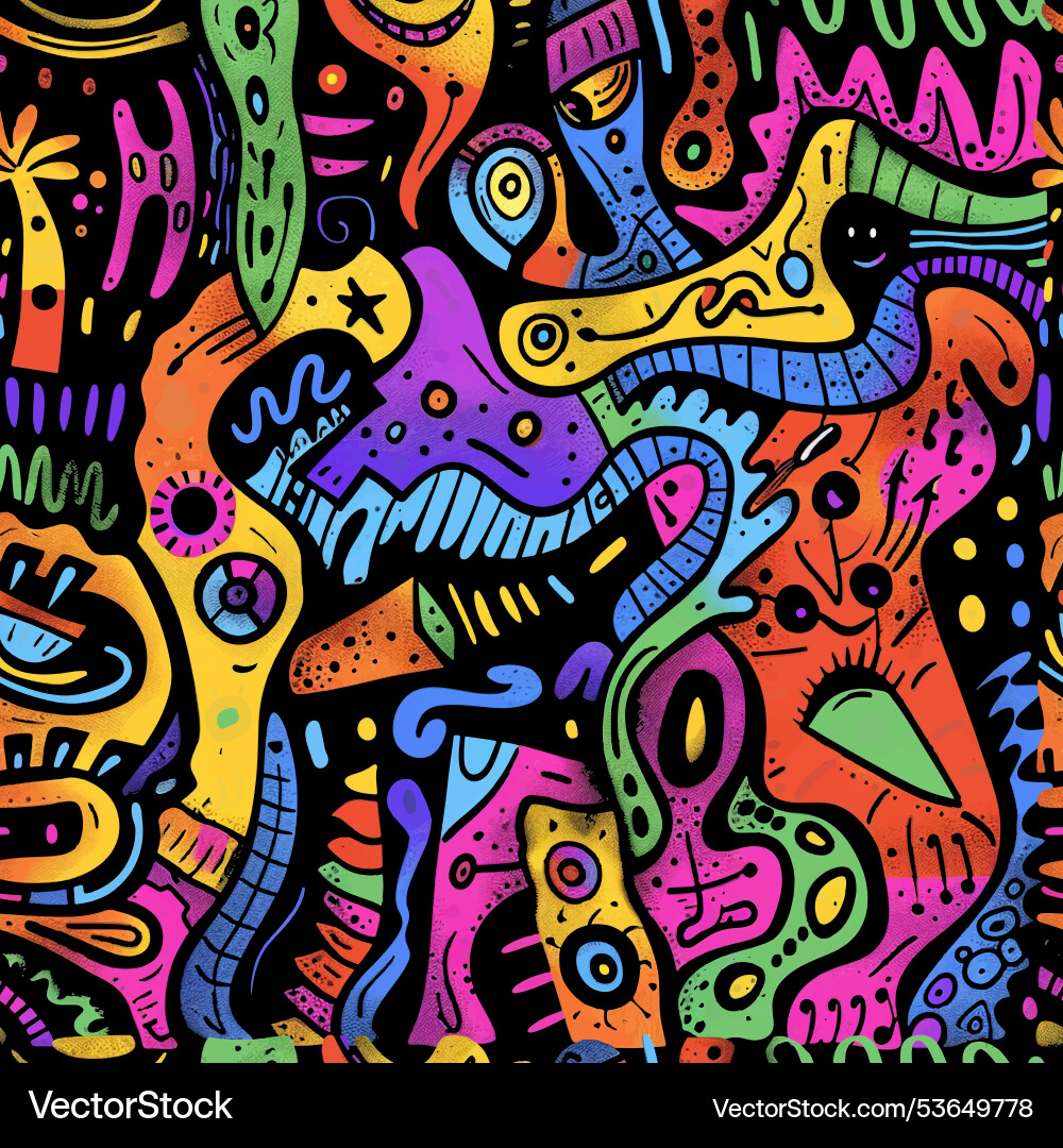 Fun seamless pattern with colorful doodles Vector Image