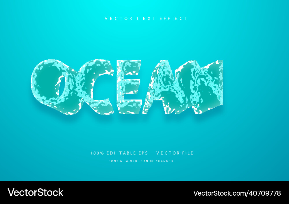 Ocean cartoon editable text effect Royalty Free Vector Image