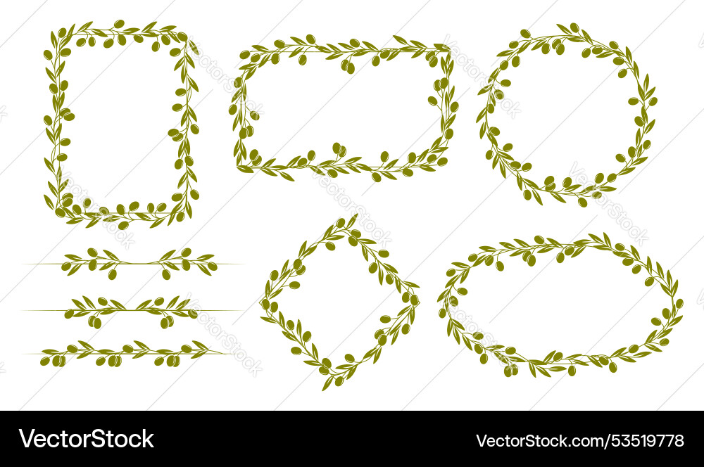 Olive tree branch and leaves frame border lines Vector Image