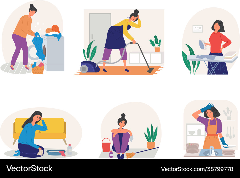 Sad housework woman unhappy daily routine Vector Image