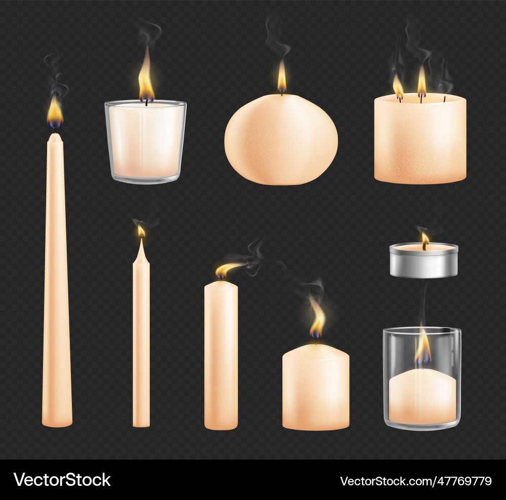 Different wax candles types and shapes Royalty Free Vector