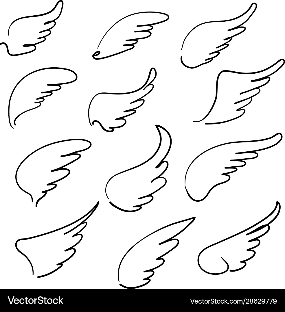 Doodle hand drawn sketch angel wings Royalty Free Vector