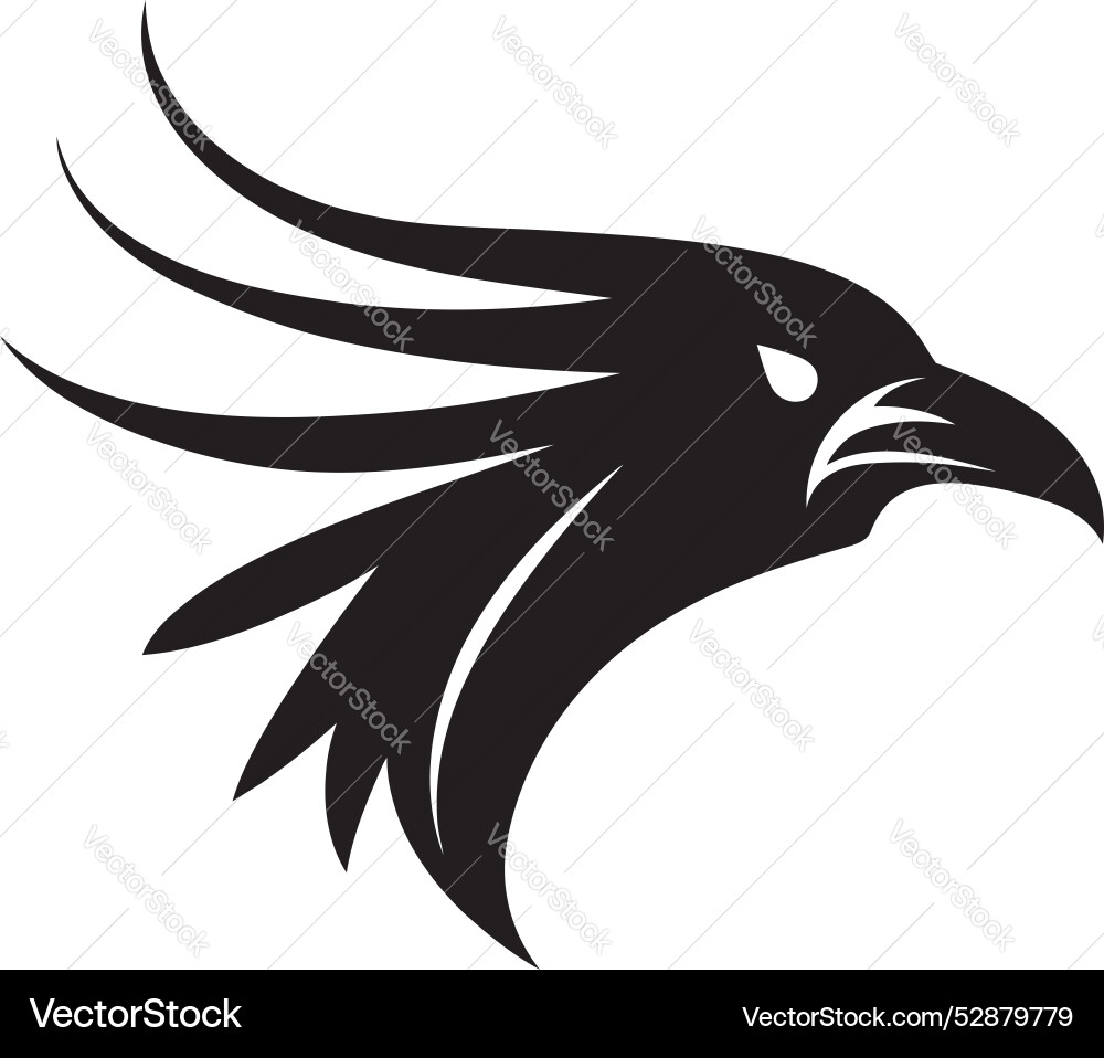 Graceful black raven monogram modern bird outline Vector Image
