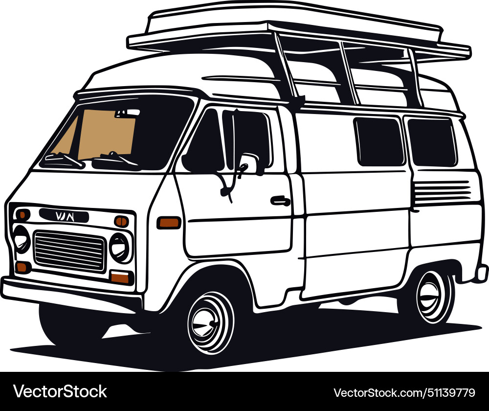 Old school van line art Royalty Free Vector Image