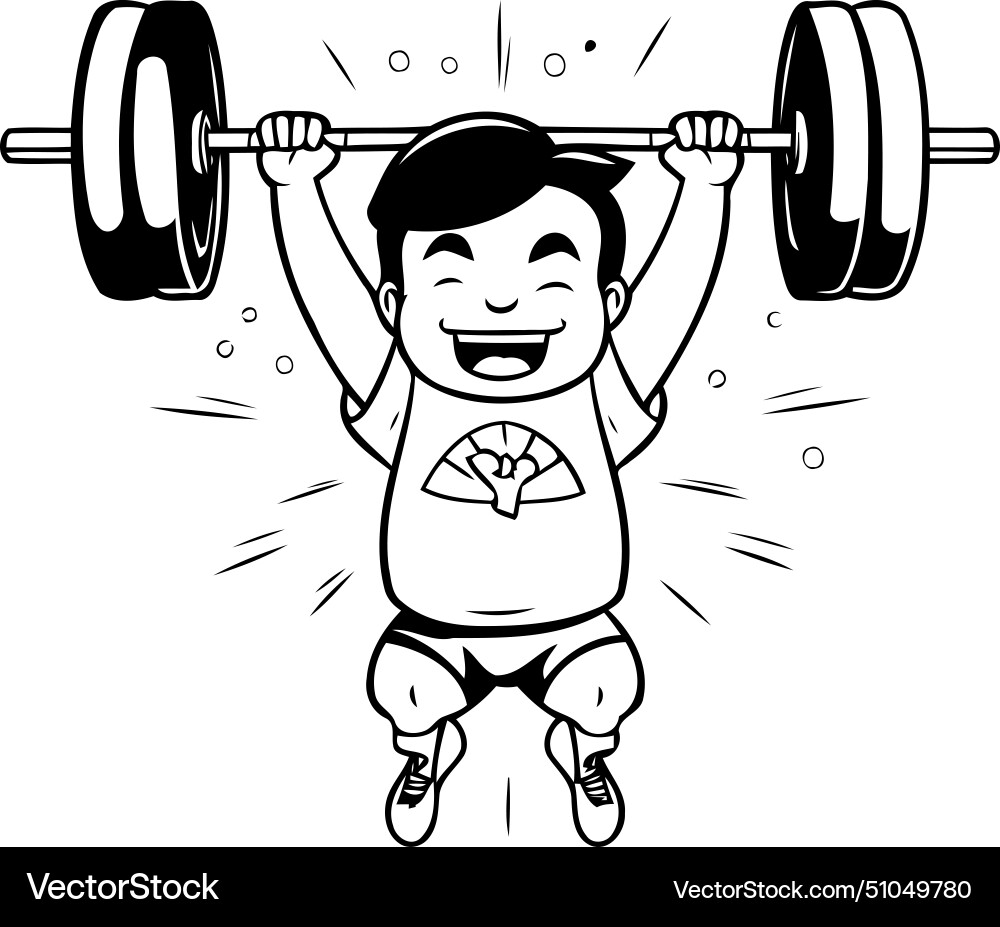 Cartoon boy lifting a barbell on white background Vector Image
