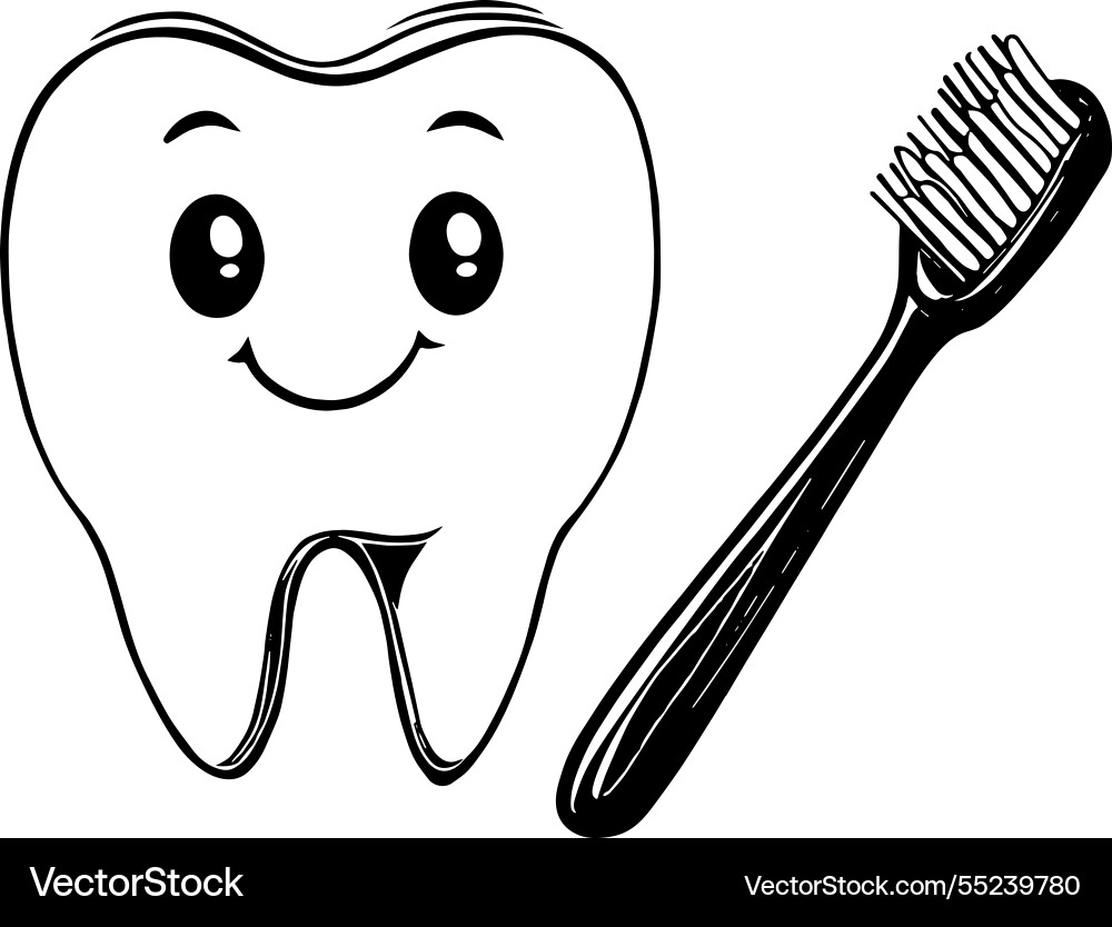 Cartoon tooth and toothbrush Royalty Free Vector Image
