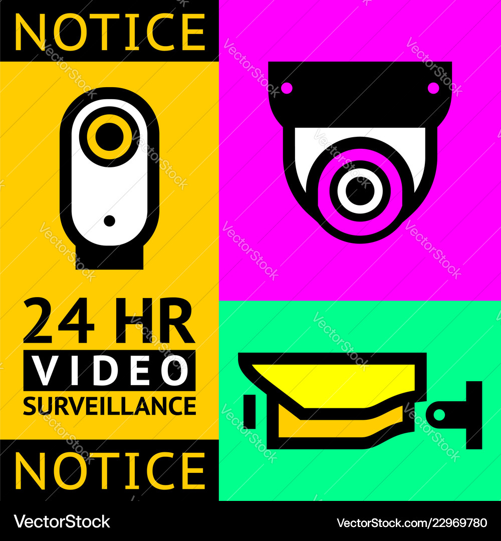 Cctv notice set video surveillance Royalty Free Vector Image