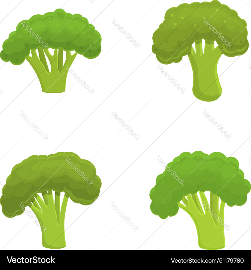 Fresh broccoli icons set cartoon green Royalty Free Vector