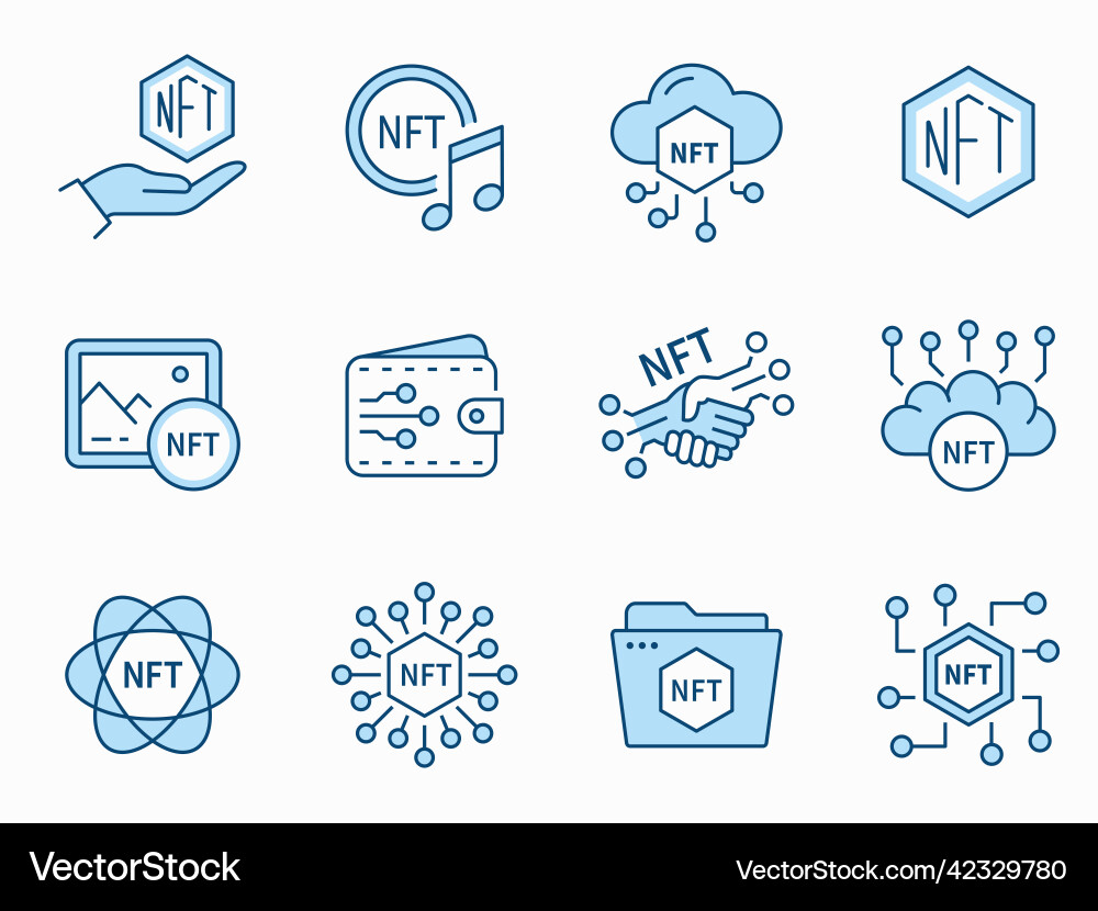 Nft icon set collection of token crypto Royalty Free Vector