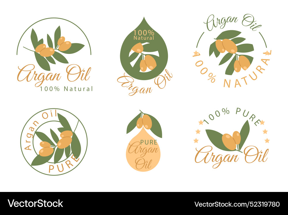Organic flat argan oil badge set Royalty Free Vector Image