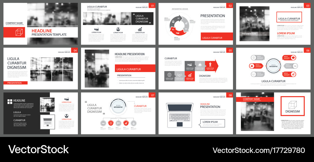 Red presentation templates and infographics Vector Image