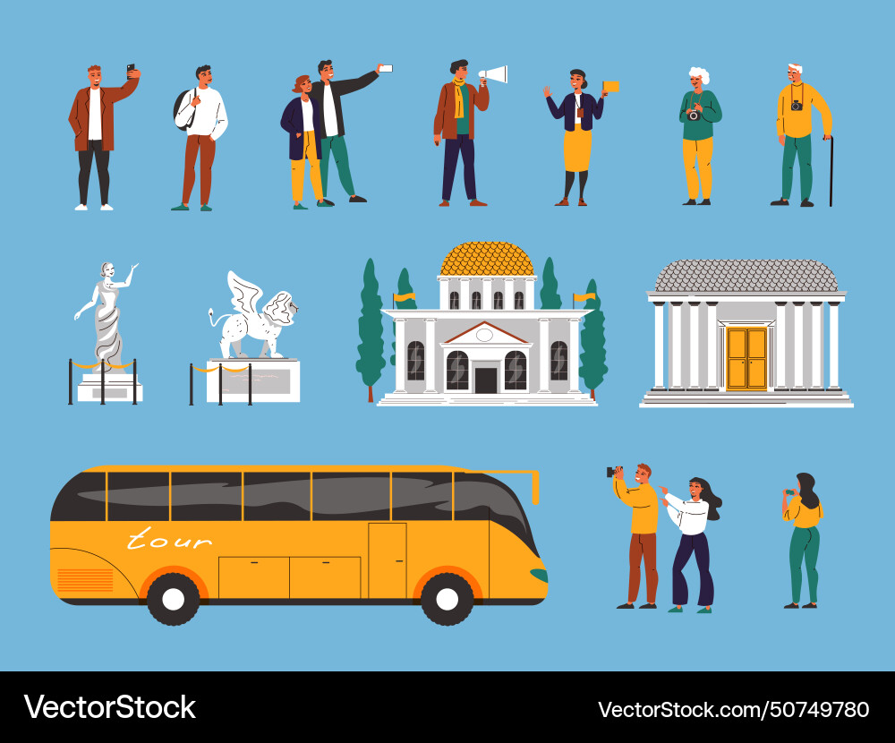 Tour guide color set Royalty Free Vector Image