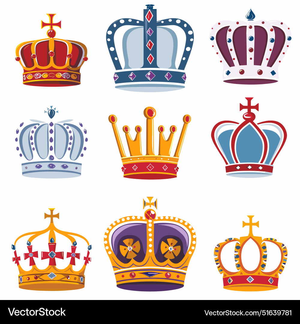Collection colorful royal crowns various designs Vector Image