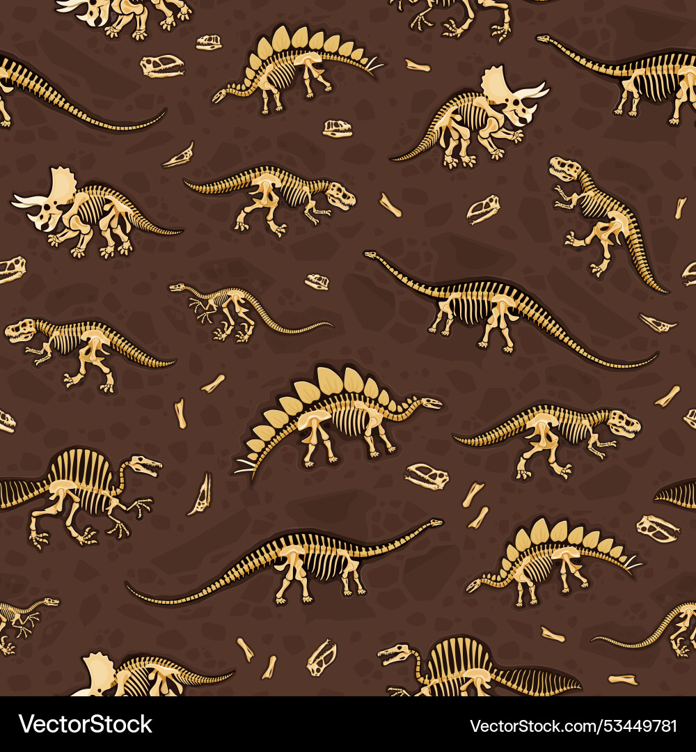 Dinosaur fossils seamless pattern with dino bones Vector Image